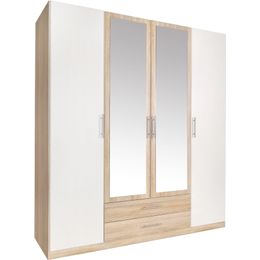 Kleiderschrank wimex "Cliff", weiß (struktureichefarben hell, weiß), B:180cm H:198cm T:58cm, Schränke, Drehtürenschrank Kleiderschrank