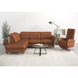 Sit & More Ecksofa SIT & MORE "Grenoble L-Form mit Federkern", braun (cognac), B:247cm H:85cm T:222cm, Sofas, Ecksofa, wahlweise mit Bettfunktion, Bettkasten, Arm- und Kopfteilverstellung