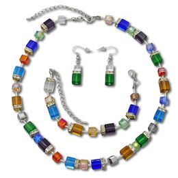 Collierkettchen Steuer "Glaswürfel Set multi color Collier, Armband, Ohrhaken" Halsketten Gr. 50 + 7cm, Metall, L: 57cm, silberfarben (silbergrau) Damen