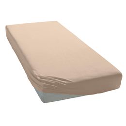 Spannbettlaken Elegante "Mako-Jersey" Laken Gr. B/L: 120-130cm x 200-220cm, Mako-Jersey, 120x200cm 28cm, beige in hochwertiger Qualität mit Elasthan-Anteil