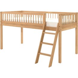 Spielbett Home Affaire, braun (eiche natur geölt, eiche natur geölt, eiche natur geölt), B:135,5cm H:114cm L:207,5cm, Betten, aus massiver Eiche geölt, LF 90x2000cm, RR, Leiter u. Absturzschutz