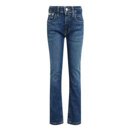 Slim-fit-Jeans Calvin Klein Jeans "DARK BLUE VISUAL SLIM" Gr. 8 (128), N-Gr, dunkelblau visual Jungen Jeans für Kinder bis 16 Jahre mit Lederpatch