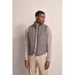 Kurzweste Bugatti, Herren, Gr. 56, grau (taupe), 50% Wolle, 30% Polyester, 20% Baumwolle, unifarben, casual, regular fit, ohne Ausschnitt, Westen, mit tonalem Frischgratmuster