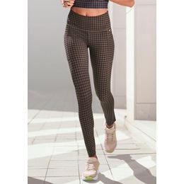 Funktionsleggings Lascana Gr. XS (32/34), N-Gr, braun (braun schwarz), Damen, Obermaterial: 85% Polyester, 15% Elasthan, kariert, Hosen, im Allover-Muster