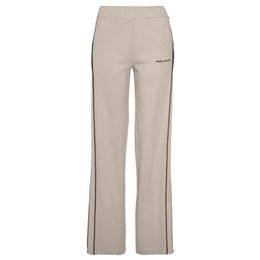 Loungehose Lascana, Damen, Gr. 36/38, N-Gr, beige (sand), Sweatware, Obermaterial: 100% Baumwolle, unifarben, bestickt, casual, bequem lang, Hosen, Loungeanzug