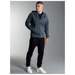 Freizeitanzug TRIGEMA "TRIGEMA Jogginganzug mit Kapuze und Reißverschluss" Gr. L, blau (jeans, melange), Herren, 70% Baumwolle, 30% Polyester, Sportanzüge