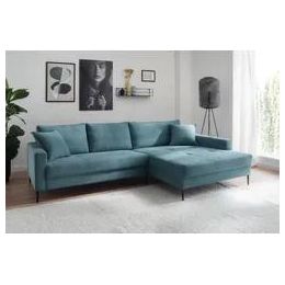 Ecksofa TRENDS BY HG "Summer L-Form" Sofas Gr. B/H/T: 278cm x 86cm x 174cm, Cord, Recamiere rechts, ohne Kopfstütze, blau in Cord-Stoff mit Metallfuß