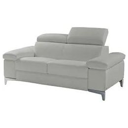 2,5-Sitzer NICOLETTI HOME Sofas Gr. B/H/T: 194cm x 79cm x 108cm, Leder Torrello, ohne elektrische Relaxfunktion, grau (grigio allum) mit Kopfteilverstellung, oder ohne elektrischer Relaxfunktion