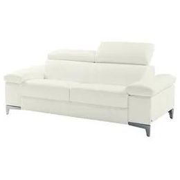 3-Sitzer NICOLETTI HOME Sofas Gr. B/H/T: 214cm x 99cm x 108cm, Leder Torrello, ohne Relaxfunktion, weiß (weiß pure) Kopfteilverstellung, wahlweise mit und ohne elektrischer Relaxfunktion