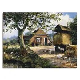 Wandbild Artland "Idyllische Farm mit Hühnern und Ziegen", grün, B:120cm H:90cm, Canvas, Leinwand, Bilder, als Leinwandbild, Poster in verschied. Größen