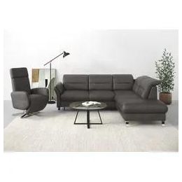 Sit & More Ecksofa SIT & MORE "Grenoble L-Form mit Federkern", grau (anthrazit), B:247cm H:85cm T:222cm, Sofas, wahlweise mit Bettfunktion, Bettkasten, Arm- und Kopfteilverstellung