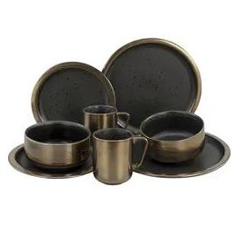 Kombiservice Creatable "Modern Industrial" Geschirr-Sets Gr. 8 tlg., goldfarben (schwarz, goldfarben) Service, Spezialglasur, glänzende Sprenkel, 8 Teile, für 2 Personen