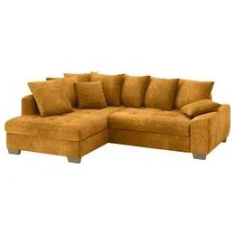 Ecksofa Inosign "Nikita II, L-Form" Sofas Gr. B/H/T: 243cm x 88cm x 190cm, Velours, Ottomane links, Ausführung, orange (dolce 9 curry) mit Kaltschaumpolsterung, wahlweise Bett und Bettkasten