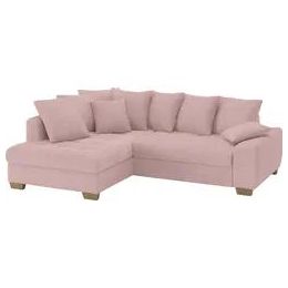 Ecksofa Inosign "Nikita II, L-Form" Sofas Gr. B/H/T: 243cm x 88cm x 190cm, Cord, Ottomane links, Ausführung, rosa (stripes 8626 flamingo) mit Kaltschaumpolsterung, wahlweise Bett und Bettkasten