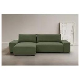 Ecksofa Inosign "Amsterdam" Sofas Gr. B/H/T: 300cm x 76cm x 150cm, Struktur fein, Ottomane links, Ottomane links, grün (mayfly) Design Ecksofa mit hohem Komfort, Schlaffunktion & Bettkasten