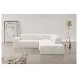 Ecksofa Inosign "Zeus-M" Sofas Gr. B/H/T: 251cm x 70cm x 262cm, Chenille, Recamiere rechts, Recamiere rechts, beige (natur) Curvy Trend Garnitur mit urbaner Optik