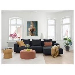 Ecksofa furninova Sofas Gr. B/H/T: 300cm x 74cm x 160cm, Struktur, Recamiere rechts, inklusive 3 Rückenkissen, blau (dunkelblau)