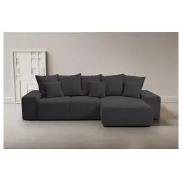 Ecksofa Inosign "Riwa" Sofas Gr. B/H/T: 300cm x 76cm x 150cm, Cord, Ottomane rechts, Ottomane rechts, grau (anthrazit) Trendiges Ecksofa mit vielen Kissen, Schlaffunktion & Bettkasten