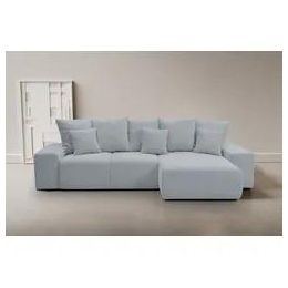 Ecksofa Inosign "Riwa" Sofas Gr. B/H/T: 300cm x 76cm x 150cm, Cord, Ottomane rechts, Ottomane rechts, grau Trendiges Ecksofa mit vielen Kissen, Schlaffunktion & Bettkasten