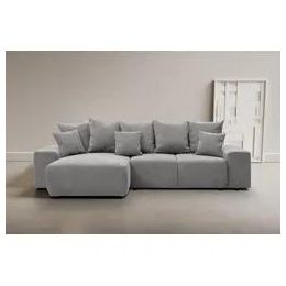 Ecksofa Inosign "Riwa" Sofas Gr. B/H/T: 300cm x 76cm x 150cm, Struktur fein, Ottomane links, Ottomane links, grün (falcon) Trendiges Ecksofa mit vielen Kissen, Schlaffunktion & Bettkasten