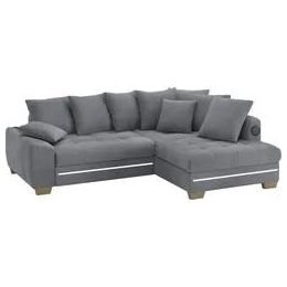 Ecksofa Inosign "Nikita II, L-Form" Sofas Gr. B/H/T: 243cm x 88cm x 190cm, Soft clean, Ottomane rechts, Polsterecke mit Kaltschaum, RGB-LED Beleuchtung inkl. Fernbedienung und Bluetooth-Soundsystem mit Subwoofer und USB-Port, grau (novaclean avanti 1 stone) mit Kaltschaum, RGB-LED, Soundsystem, wahlweise Bett, Bettkasten