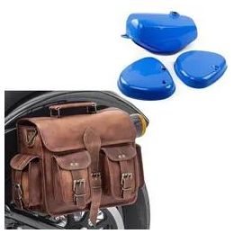 Set: Tank / Benzintank passend für Simson S51 mit Seitendeckel Craftride blau mit Satteltasche SV3 Vintage 6Ltr braun