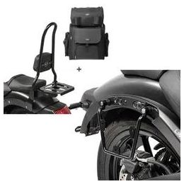 Set: Sissybar XL3 + Hecktasche passend für Kawasaki Vulcan S / Café 15-24 mit Gepäckträger Craftride + Satteltaschenhalter passend für Kawasaki Vulcan S / Café 15-24 rechts Satteltaschen Abstandshalter Craftride