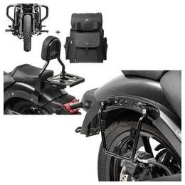 Set: Sissybar Set passend für Kawasaki Vulcan S 15-24 mit Sturzbügel und Sissybartasche Craftride RH13-1 + Satteltaschenhalter passend für Kawasaki Vulcan S / Café 15-24 rechts Satteltaschen Abstandshalter Craftride