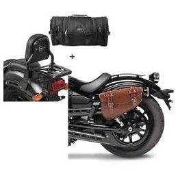 Set: Sissybar XS3 + Hecktasche RB1 passend für Honda Rebel 500 CMX 17-24 mit Gepäckträger Craftride + Satteltasche Honda Rebel 500 CMX Craftride Arizona 3Ltr links in braun