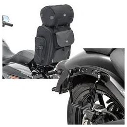 Set: Sissybar Tasche passend für Kawasaki Vulcan S / Café Hecktasche Craftride SXL mit Gepäckrolle + Satteltaschenhalter passend für Kawasaki Vulcan S / Café 15-24 rechts Satteltaschen Abstandshalter Craftride