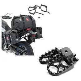 Set: Satteltaschen Set WP8 passend für BMW R 1200 GS 04-12 mit Hecktasche und Kofferträger Bagtecs + Fußrasten passend für BMW R 1200 GS Xdure FF6 Aluminium 57mm schwarz