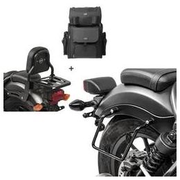 Set: Sissybar XS3 + Hecktasche passend für Honda Rebel 500 CMX 17-24 mit Gepäckträger Craftride + Satteltaschenhalter passend für Honda Rebel 500 CMX 17-24 rechts Satteltaschen Abstandshalter Craftride