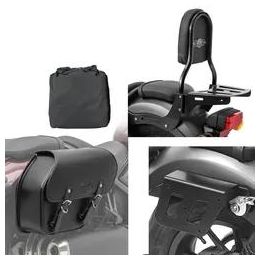 Set: Sissybar passend für Honda Rebel 500 CMX 17-24 Craftride Fast Driver-S inkl. Gepäckträger schwarz + Satteltasche passend für Honda Rebel 500 CMX 17-24 mit Halter abnehmbar rechts Fargo 13l Craftride