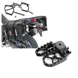 Set: Satteltaschen Set WP8 passend für BMW R 1200 GS 04-12 mit Kofferträger Bagtecs + Fußrasten passend für BMW R 1200 GS Xdure FF6 Aluminium 57mm schwarz