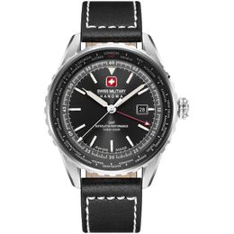 SWISS MILITARY HANOWA Quarzuhr »AFTERBURN GMT« Armbanduhr, Herrenuhr, Swiss Made, Datum, Saphirglas schwarz-schwarz Trendgerechte Herrenarmbanduhr