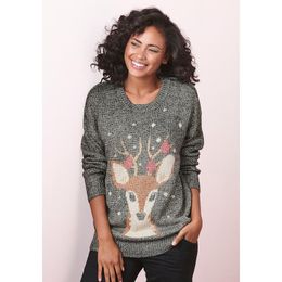 Lascana Sweater, Weihnachtspullover mit eingestricktem Motiv, Loungewear schwarz 32/34 32/34 Bequemer Weihnachtspullover