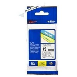 Herzbach Brother TZe-211 Schriftbandkassette 6 mm Weiß - Selbstklebend und laminiert - Strapazierfähiges Polyester - Druckfarbe Schwarz - 8m Bandlänge