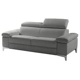 3-Sitzer NICOLETTI HOME Sofas Gr. B/H/T: 214cm x 99cm x 108cm, Leder Torrello, ohne Relaxfunktion, grau (grigio) Kopfteilverstellung, wahlweise mit und ohne elektrischer Relaxfunktion