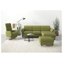 Sit & More Ecksofa SIT & MORE "Grenoble L-Form mit Federkern" Sofas Gr. B/H/T: 251cm x 85cm x 161cm, Struktur, Recamiere rechts, ohne Bettfunktion-ohne Armteilverstellung-ohne Kopfteilverstellung, grün (olive) wahlweise mit Bettfunktion, Bettkasten, Arm- und Kopfteilverstellung