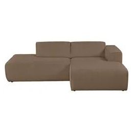 Ecksofa Andas "Noord" Sofas Gr. B/H/T: 227cm x 71cm x 161cm, Cord, Recamiere rechts, braun mit Kedernaht, Breite 227 cm, Cord, Struktur