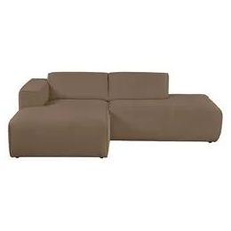 Ecksofa Andas "Noord" Sofas Gr. B/H/T: 227cm x 71cm x 161cm, Cord, Recamiere links, braun mit Kedernaht, Breite 227 cm, Cord, Struktur