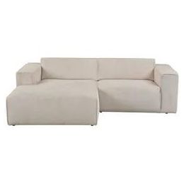 Ecksofa Andas "Noord" Sofas Gr. B/H/T: 234cm x 71cm x 161cm, Cord, Recamiere links, beige (cream) mit Kedernaht, Breite 234 cm, Cord, Struktur, Webstoff