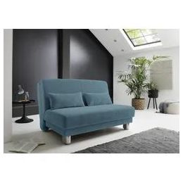 Schlafsofa Inosign "Gina" Sofas Gr. B/H/T: 120cm x 86cm x 195cm, Cord, blau (petrol) mit einem Handgriff vom Sofa zum Bett