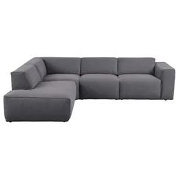 Ecksofa Andas "Noord" Sofas Gr. B/H/T: 282cm x 71cm x 222cm, Webstoff, Ottomane links, grau (anthrazit) mit Kedernaht, in einem Soft-Touch Bezug