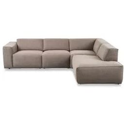 Ecksofa Andas "Noord" Sofas Gr. B/H/T: 282cm x 71cm x 222cm, Webstoff, Ottomane rechts, braun mit Kedernaht, in einem Soft-Touch Bezug