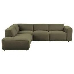 Ecksofa Andas "Noord" Sofas Gr. B/H/T: 282cm x 71cm x 222cm, Webstoff, Ottomane links, grün (khaki) mit Kedernaht, in einem Soft-Touch Bezug