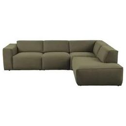 Ecksofa Andas "Noord" Sofas Gr. B/H/T: 282cm x 71cm x 222cm, Webstoff, Ottomane rechts, grün (khaki) mit Kedernaht, in einem Soft-Touch Bezug