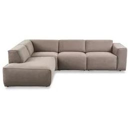 Ecksofa Andas "Noord" Sofas Gr. B/H/T: 282cm x 71cm x 222cm, Webstoff, Ottomane links, braun mit Kedernaht, in einem Soft-Touch Bezug