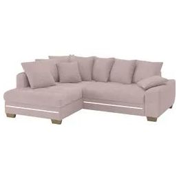 Ecksofa Inosign "Nikita II, L-Form" Sofas Gr. B/H/T: 243cm x 88cm x 190cm, Cord, Bettfunktion rechts, Funktionsecke mit EasyBett, Bettkasten und RGB-LED Beleuchtung inkl. Fernbedienung, rosa (stripes 8626 flamingo) mit RGB-LED Beleuchtung, wahlweise Bett, Bettkasten, Kaltschaum