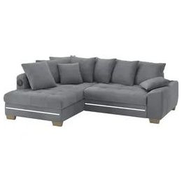 Ecksofa Inosign "Nikita II, L-Form" Sofas Gr. B/H/T: 243cm x 88cm x 190cm, Soft clean, Ottomane links, Polsterecke mit Kaltschaum, RGB-LED Beleuchtung inkl. Fernbedienung und Bluetooth-Soundsystem mit Subwoofer und USB-Port, grau (novaclean avanti 1 stone) mit Kaltschaum, RGB-LED, Soundsystem, wahlweise Bett, Bettkasten